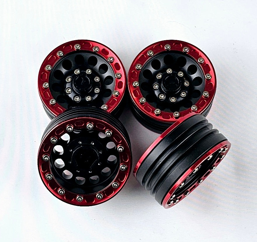 ERC 1.9 Aluminum CNC Bead Lock Wheel Set 4pc Red/Black – Eds RC
